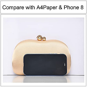 Classic Satin Evening Clutch Bag with Elegant Rhinestone Embellished for Formal Occasion Wedding Bridal Graduation Party (Gold)
