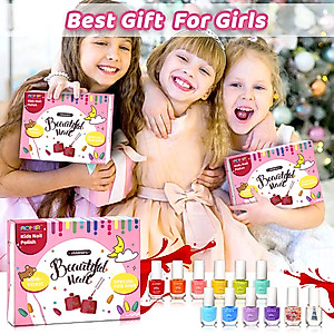 AOMIR kids nail polish set,Non Toxic Kids Nail Polish Set for Toddler,Water-Based Natural Safe Quick Dry Nail Polish Kit,Birthday Gift Nail Polish Set for Girl (11 Colors + 1 Coat) Kids Ages 3+