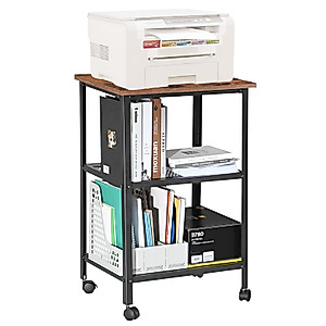 RokiaTek Bar Serving Cart Rolling Kitchen Cart on Wheels 3-Tier Storage Cart with Lockable Wheels, Standing Baker's Racks with Shelves and Steel Frame, Rustic Brown and Black