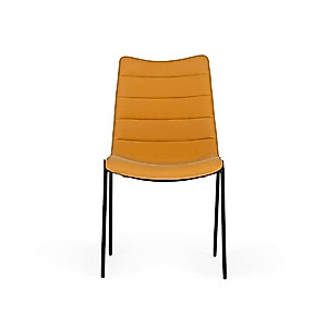 Limari Home Medard Collection Industrial Style Eco-Leather Upholstered Dining Chair with Black Powder Coated Iron Legs (Set of 2), Tan