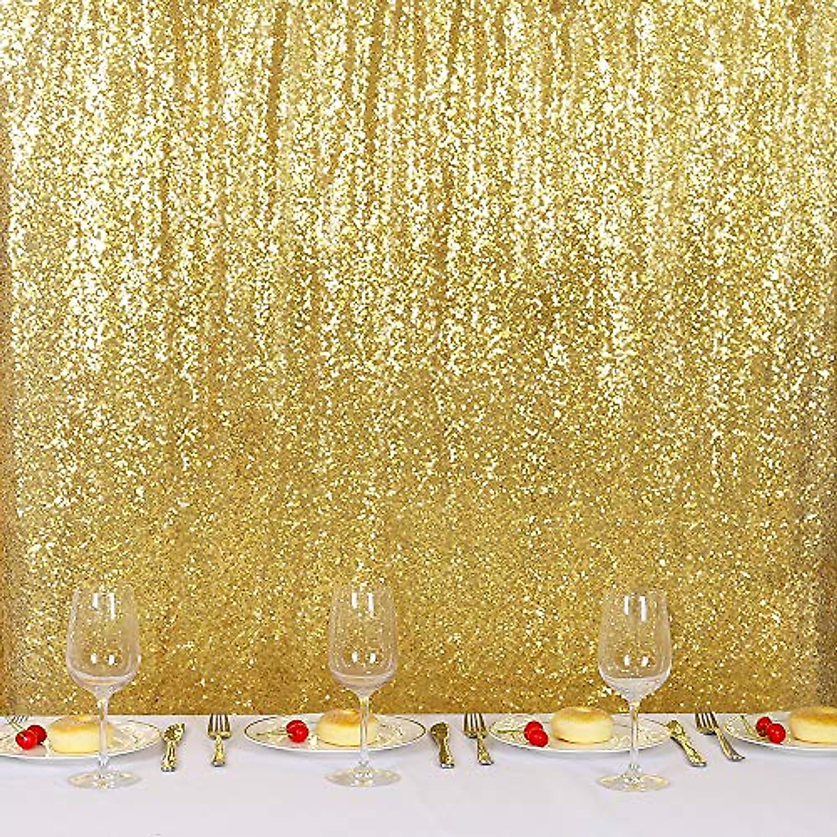TRLYC 2FT by 8FT Christmas Sparkly Gold Sequin Window Curtain Backdrop for Wedding Party