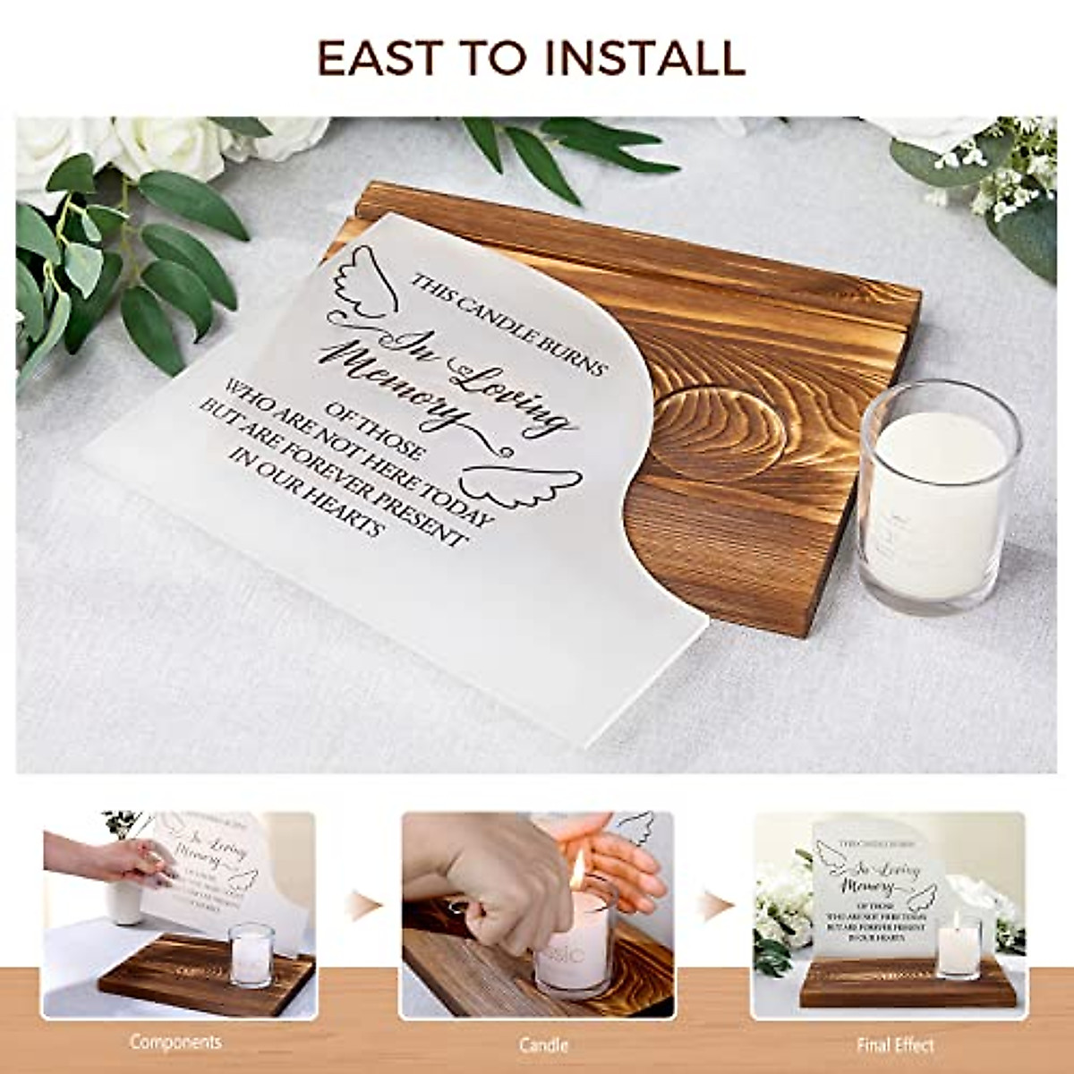 AW BRIDAL Sympathy Gifts Memorial Candle Acrylic & Wooden In Loving Memory Wedding Signs, Memorial Bereavement Gifts for Loss of Loved One Mother Father