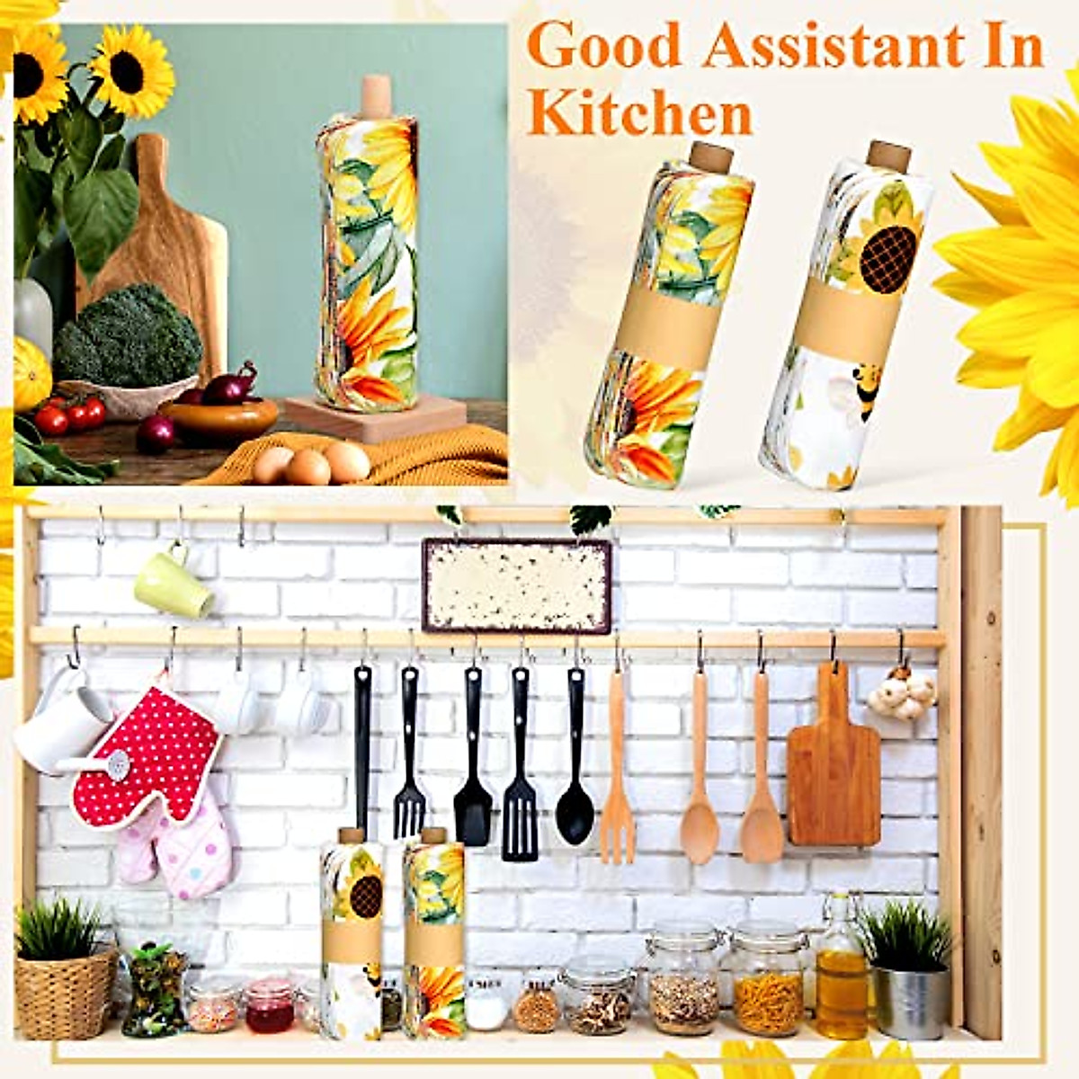 50 Pcs Reusable Paper Towels Paperless Towels Reusable Cotton Cloths Reusable Toilet Paper Absorbent Washable Paper Towels with Roll Kitchen Dishcloth for Kitchen Paperless Dishcloths (Sunflower)