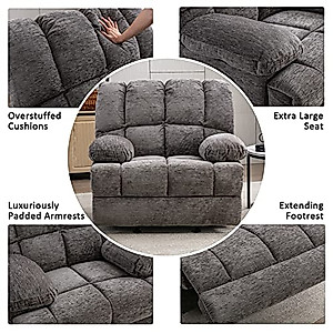Dreamsir Oversized Rocker Recliner Chair, Manual Recliner Single Sofa Couch, Soft Fabric Overstuffed Rocking Chair for Living Room, Theater Seating for Big Man, Limestone Grey