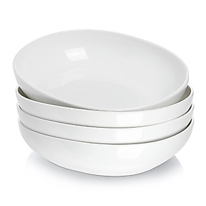 Teocera Pasta Bowls, Salad Bowls Set, Large Serving Bowls, 50 Ounce Porcelain White Bowls Set of 4 - Square Design, Microwave Dishwasher Safe