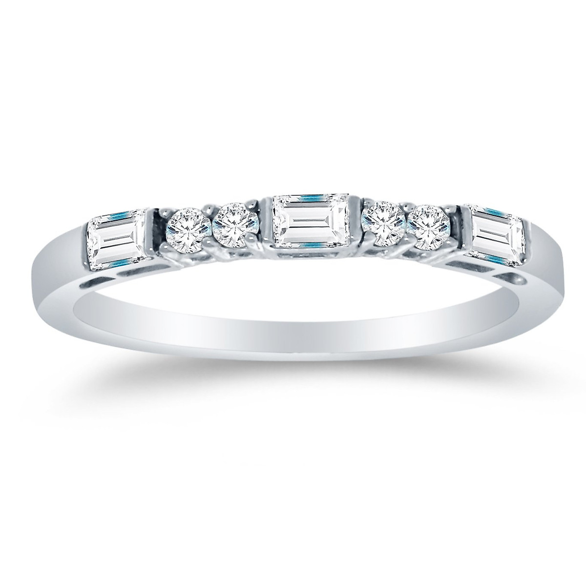 Size 4 - Solid 14k White Gold CZ Cubic Zirconia Bridal Engagement Ring w/Matching Wedding Band Two Ring Set - Princess Cut Solitaire with Round & Baguette Side Stones (2.25cttw., 1.0ct. Center)