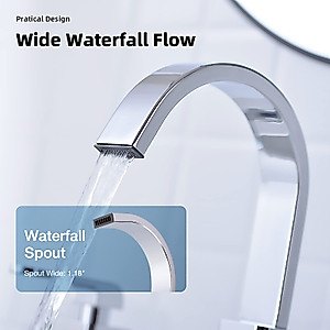 DIKUROOMS 2-Handle 8 inch Widespread Brass Bathroom Vanity Sink Faucet with cUPC Water Supply Lines,Swivel Waterfall Spout, Basin Sink Mixer Tap with Overflow Pop Up Drain Included,Chrome