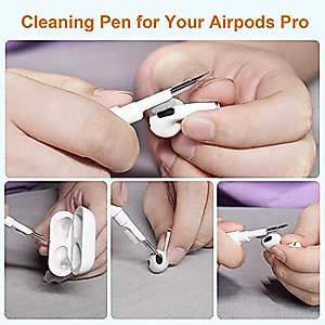 SUPFINE (3 in 1) Airpods Pro Case with Cleaner kit & Replacement Ear Tips, Soft Silicone Protective Cover with Keychain, Cleaning Pen for Airpod Eartips with Noise Reduction Hole (S/M/L) Deep Blue