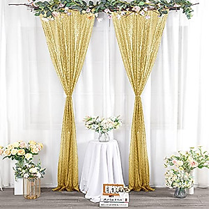 BEDDEB Gold Sequin Backdrop Curtain, 2PCS 2FTx8FT Glitter Backdrop Curtain for Christmas, Birthday, Wedding, Party Decoration