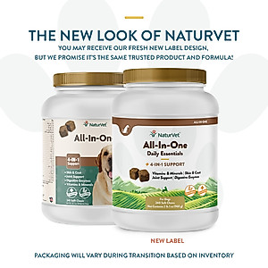 NaturVet All-in-One Dog Supplement - for Joint Support, Digestion, Skin, Coat Care – Dog Multivitamins with Minerals, Omega-3, 6, 9 – Wheat-Free Vitamins for Dogs – 240 Soft Chews