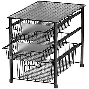 Simple Houseware 3-Tier Stackable Sliding Basket Storage Organizer Drawer for Bathroom and Kitchen, Black
