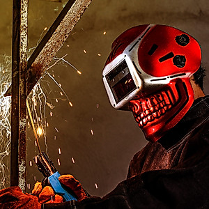 DEKORPO Welding Helmet Auto Darkening: True Color Solar Powered Auto Darkening Welding Helmets Welder Mask Hood (Skull Design)