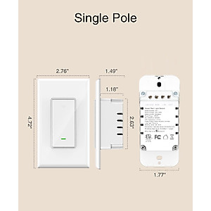 GHome Smart Switch,Smart Wi-Fi Light Switch for Lights Works with Alexa and Google Home 2.4Ghz, Single-Pole,Neutral Wire Required,UL Certified,Voice Control (4 Pack)
