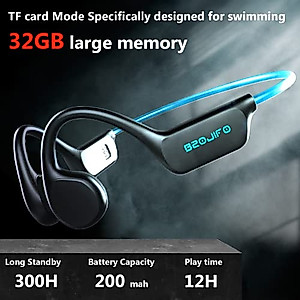 BZOJIFO Waterproof Bone Conduction Headphones, IPX8 Waterproof Swimming Headphones 32GB MP3 Player Wireless Bluetooth 5.3 Open-Ear Headphones with Mic Call for Swimming Skiing Driving Cycling (Blue)