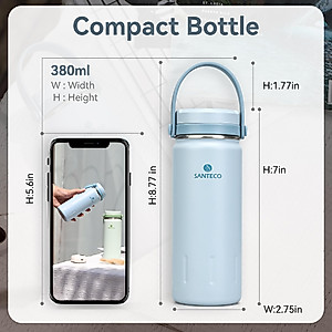 Santeco 13oz Insulated Water Bottle with Handle, Stainless Steel Sports Water Bottles, Wide Mouth Leak-Proof Double Wall Travel Mug Cold & Hot Water Cup for GYM, Riding, Camping, School