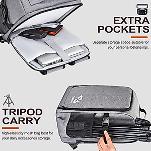 Golkcurx Camera Bag for DSLR/SLR Cameras，Camera Backpack Waterproof for Photographers Grey S