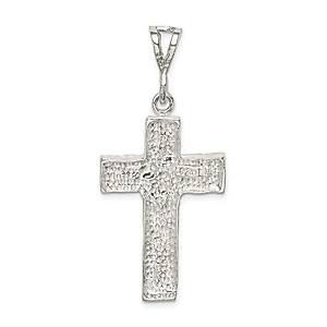 Solid 925 Sterling Silver Nugget Cross Pendant Charm - 46mm x 22mm