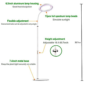 yadoker Plant Grow Light for Indoor Plant,Desk LED Grow Light,Height Adjustable,Automatic Timer with 8/12/16 Hours,10-Level Brightness,Ideal for Small Plant Grow