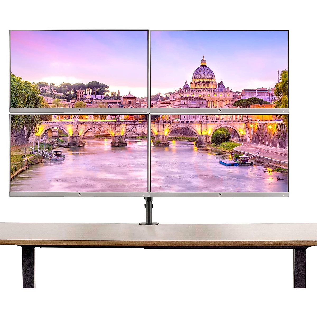 HP EliteDisplay E243 23.8 Inch IPS LED Backlit Monitor (1FH47A8#ABA) 4-Pack Bundle with Desk Mount Clamp Fully Adjustable Four Monitor Stand