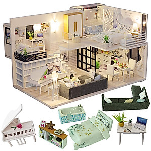 CUTEBEE Dollhouse Miniature with Furniture, DIY Dollhouse Kit Plus Dust Proof and Music Movement, 1:24 Scale Creative Room for Valentine's Day Gift Idea M21