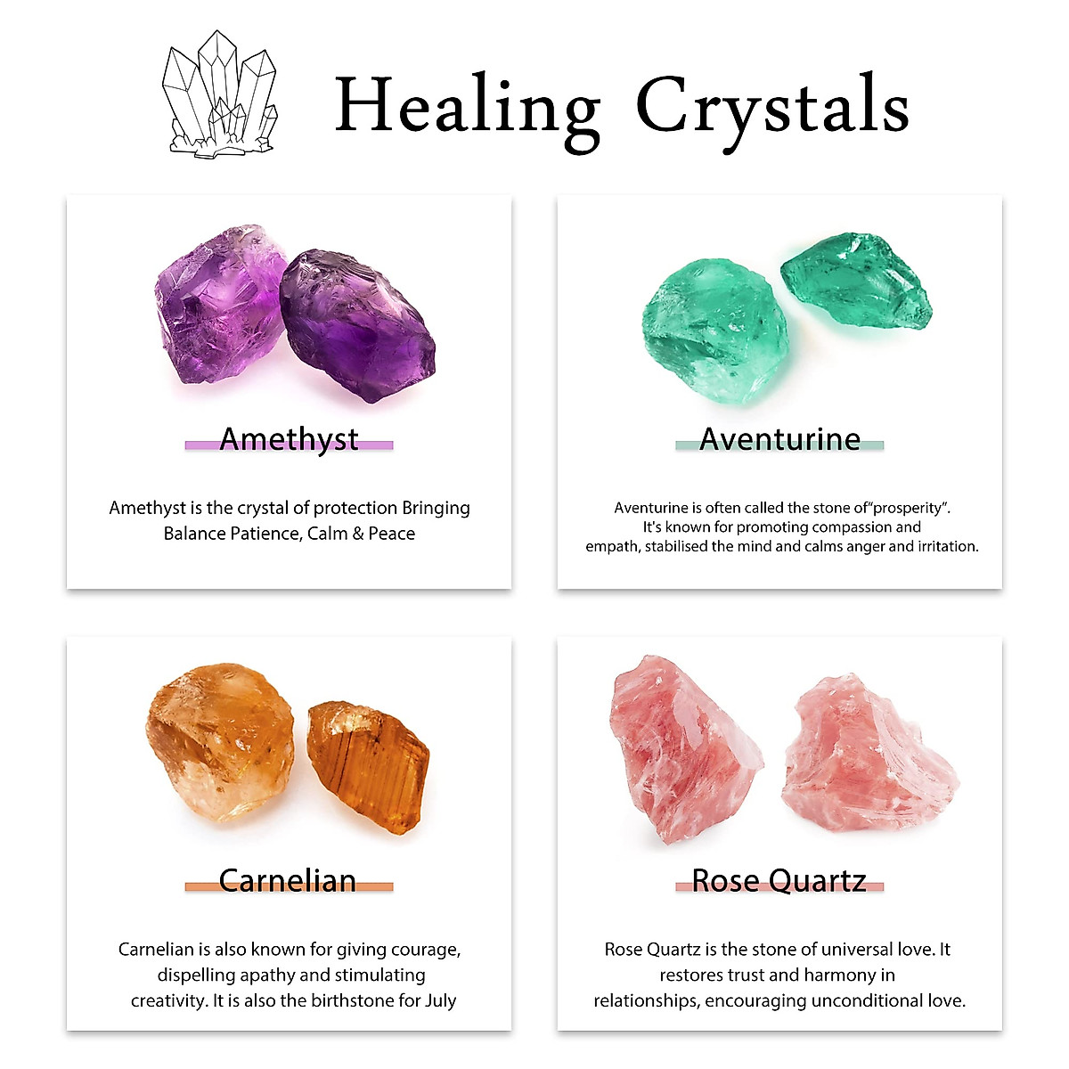 Yhluck Natural Crystal Healing Bracelet Set Friendship Wish Bracelets 24K Real Gold Plated Quartz Bracelet with Message Card Health Wealth Energy Jewelry Christmas gifts