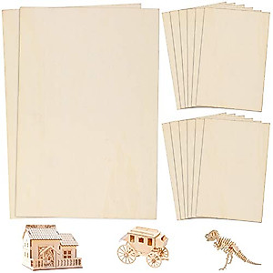 LotFancy Plywood Sheets for Crafts, 14pc Blank Unfinished Basswood Sheets, Thin Rectangle Wood Board Cutouts Pieces, 2 Sizes - 12Pc 150x100mm (6x4in), 2Pc 300x200mm (12x8in)
