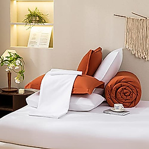 JANZAA Queen Comforter Set 7 Piece Bed in a Bag Queen Comforter Set with White Sheets Terracotta Bedding Sets Soft Pillow Cases and Shams, Fitted Sheet, Flat Sheet for All Season