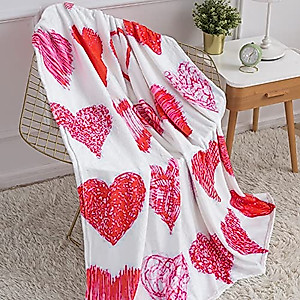 COTTEBED Hearts Throw Blanket Flannel Couch Blankets Girls Throws for Women Red White Valentines Day Gifts Girlfriend Blankets Boyfriend Wife Birthday Decorations Present Blanket