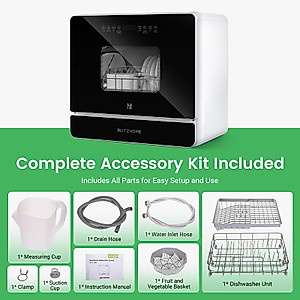 BLITZHOME Countertop Portable Dishwasher, 9 Programs, 167℉ High-Temp, 360° 3 Spray, 24H Timing, Hot Air Drying, Air Refresh, Baby-Care, LED Light, 5.2L Built-in Water Tank for Apartments RVs