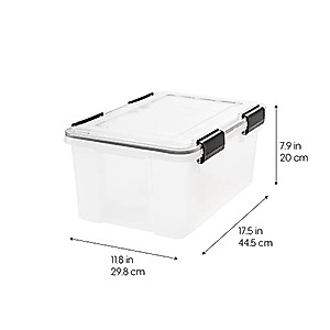 IRIS USA 19 Quart WEATHERPRO Plastic Storage Box with Durable Lid and Seal and Secure Latching Buckles, Weathertight, Clear with Black Buckles, 6 Pack