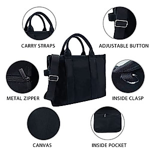MOAIXUP Canvas Tote Bag for Women, Travel Crossbody Bag, Handbag for School and Office(black, Medium)