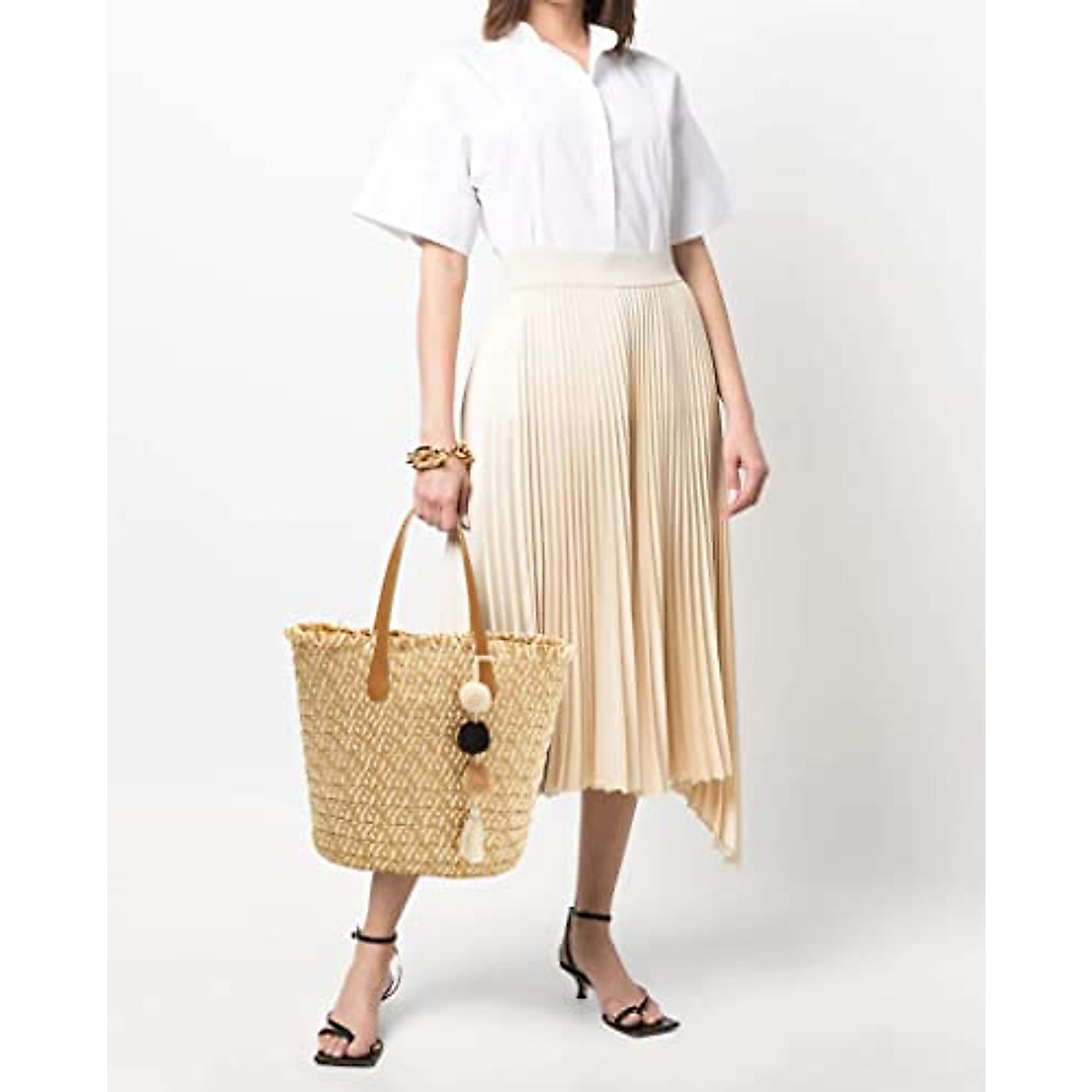 Beach Straw Bag Large Tote Bags for Women, Handmade Summer Purse Handbag L Beach Bags