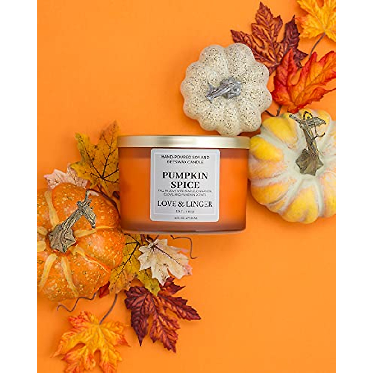 Pumpkin Spice Candle | Fall Candles | Luxury Soy & Beeswax Candles for Home | 16 oz. Large Jar 3 Wick Candle | Thanksgiving Candle | Fall Scented Candle | Autumn Candles