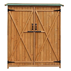Vasitelan Outdoor Storage Cabinet, Wood Garden Shed, Outside Tool Shed, Vertical Organizer Cabinet with Double Lockable Doors for Outside, Garden and Yard