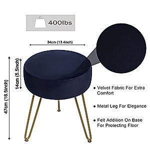 GERANT Multifunctional Vanity Stools - Velvet Round Ottoman Modern Dressing Stool -Upholstered Footrest Stool - Side Table Footstool  with Golden Metal Leg for Living Room, Bedroom (Black)