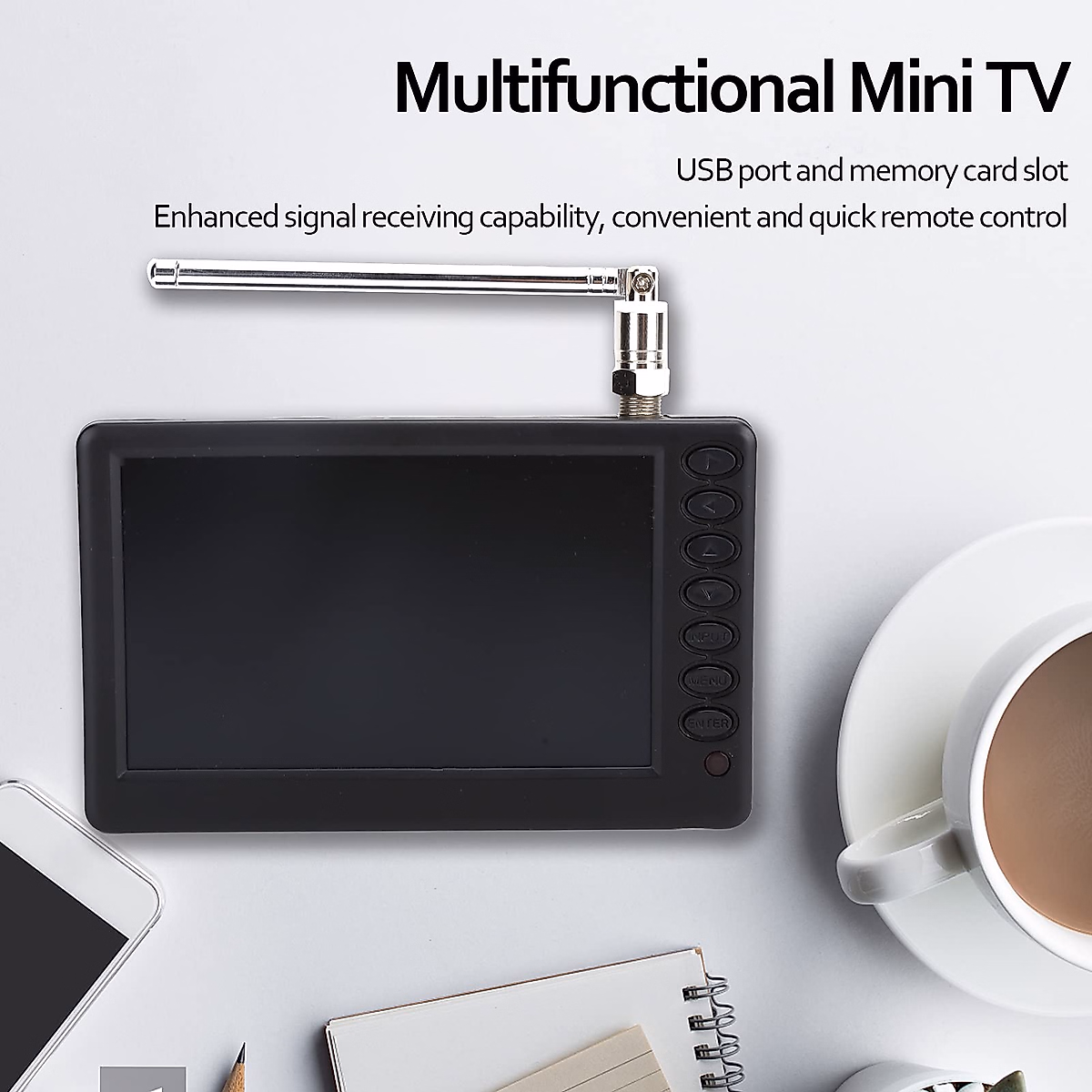 Cuifati Portable TV, 5 Inch Portable Mini TV 1920x1280 16: 9 Small TV with 1500mAh Battery for Outdoor Caravan/Car/Camping/Bedroom
