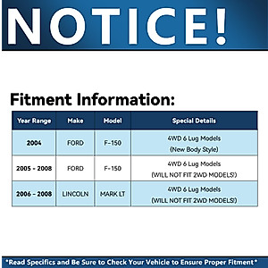 Detroit Axle - 4WD Front Brake Kit for 04-08 Ford F-150, 06-08 Lincoln Mark LT Replacement 2004 2005 2006 2007 2008 Disc Brake Rotors Ceramic Brakes Pads 6 Lugs