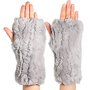 Geyoga Fingerless Fur Gloves for Women Winter Mittens Smooth Faux Rabbit Furry Gloves Warm Knitted Gloves(Black)