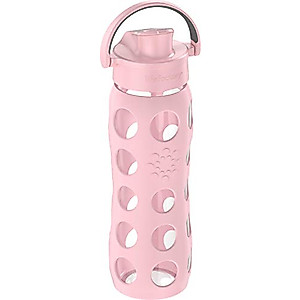 Lifefactory 22-Ounce Glass Water Bottle with Active Flip Cap and Protective Silicone Sleeve, Desert Rose
