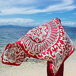 SUNBABY Women Boho Shawl Beach Towels Rectangle Polyester Scarf Travel Sarong Wrap Swimwear Cover Up Beach Mats (Red Lion)