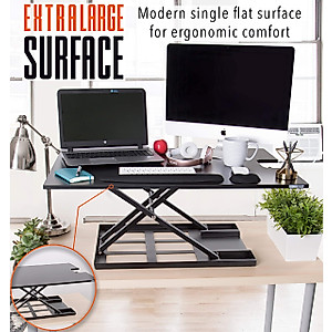 Stand Steady X-Elite Pro XL, Ergonomic Adjustable Height Standing Desk Converter, Extra Large Sit to Stand Laptop Desk Riser, Easily Fits 2 Computer Monitors (Black, 36 x 16)
