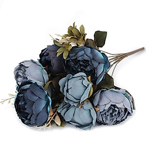 Jim's Cabin Artificial Flowers Fake Silk Peony Flower Bouquet Floral Plants Decor for Home Garden Wedding Party Decor Decoration(Dark Blue)