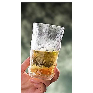 Drop-proof glacier pattern embossed glass frosted rock cups minimalist wind high value cold drinks juice beer glasses transparent crystal cups suitable for home office restaurant picnic (5.4in*3in)