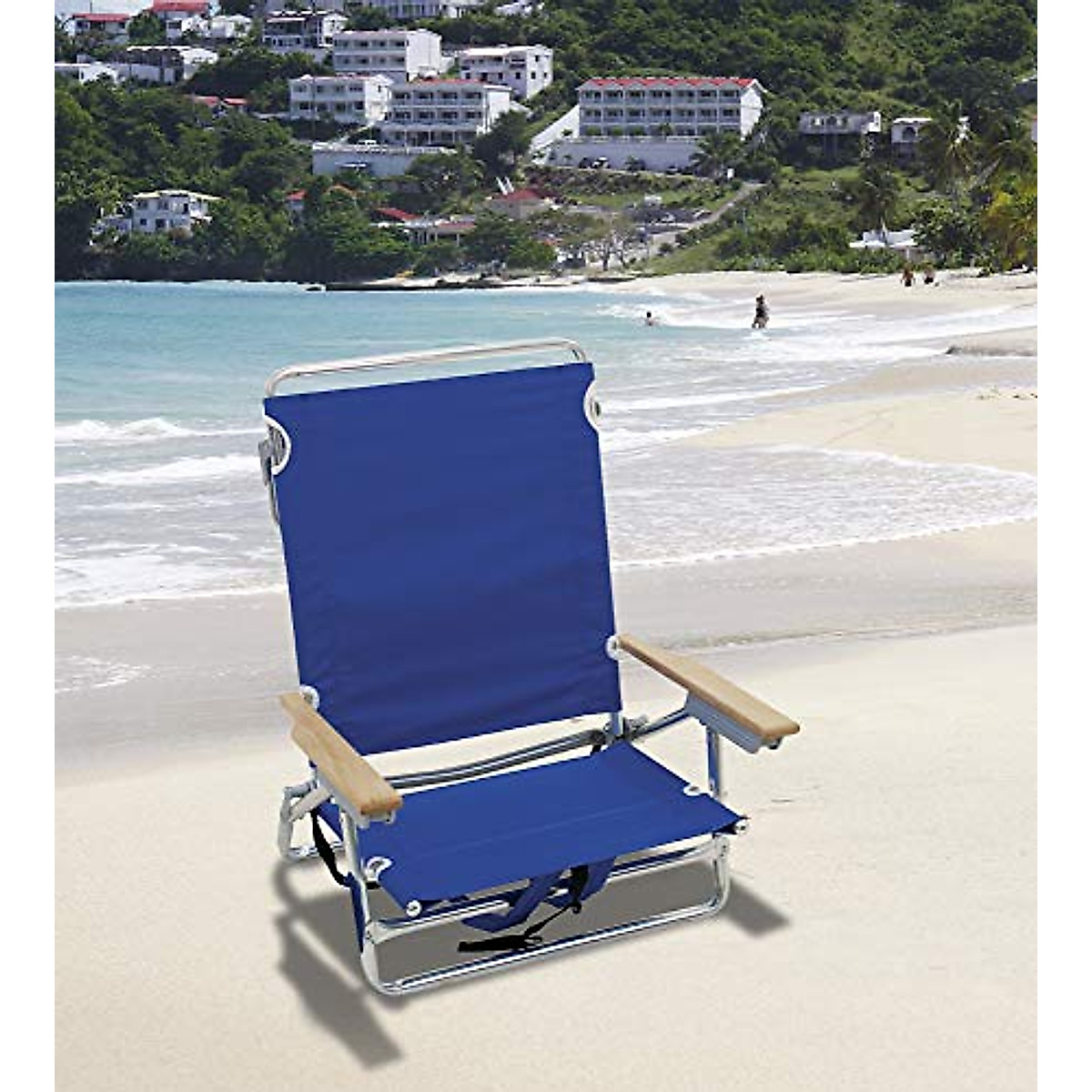 Rio Brands 5 Position Classic Lay Flat Beach Chair with Backpack Straps, Polyester, Blue, 8.5"