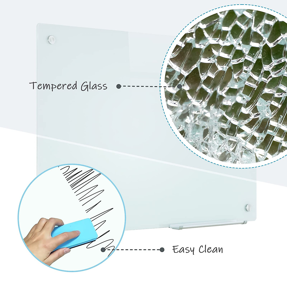 Magnetic Glass Whiteboard, 36"x48"(90x120cm) Frameless Dry Erase Board White Board Surface Wall Mounted for Office, Classroom & Home