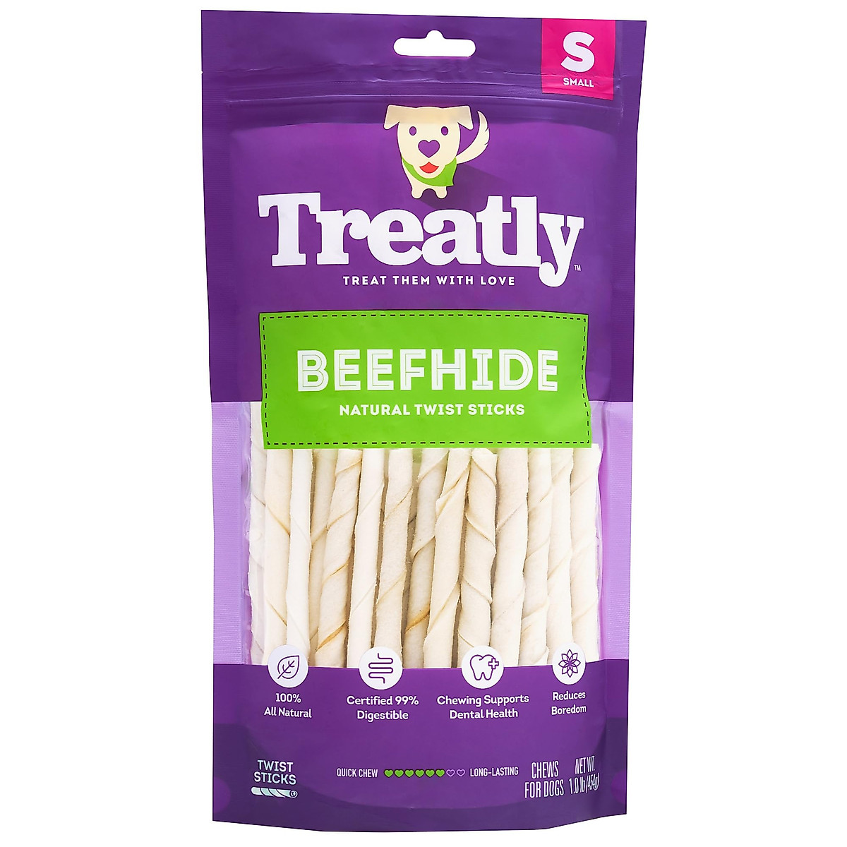 Treatly Beefhide Twist Sticks 5" Dog Chew Treats - Natural Flavor, 1 lb/1 Pack