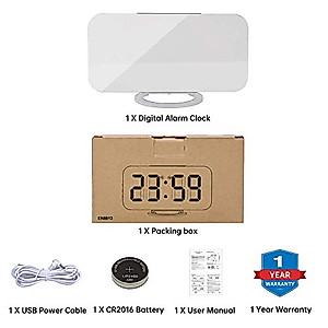 Digital Alarm Clock,7" LED Mirror Electronic Clocks,with 2 USB Charging Ports,Snooze Mode,Auto Adjust Brightness,Modern Desk Wall Clocks for Bedrooms Living Room Office - White