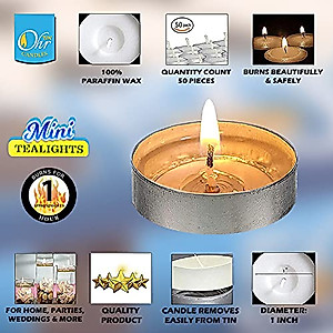 Ohr Mini Tealight Candles - 50 Pack Bulk Tea Lights Candles - White Tealights Unscented - 1 Hour Burn Time