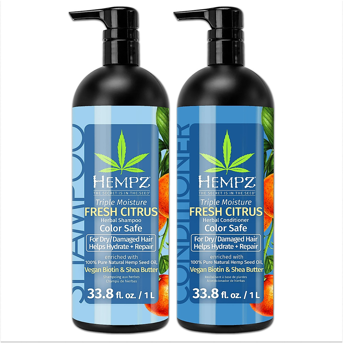 HEMPZ Hair Shampoo & Conditioner Set - Grapefruit & Peach Scent for Dry, Damaged and Color Treated Hair, Hydrating, Softening, Moisturizing with Biotin Duo Set 33.8 fl oz