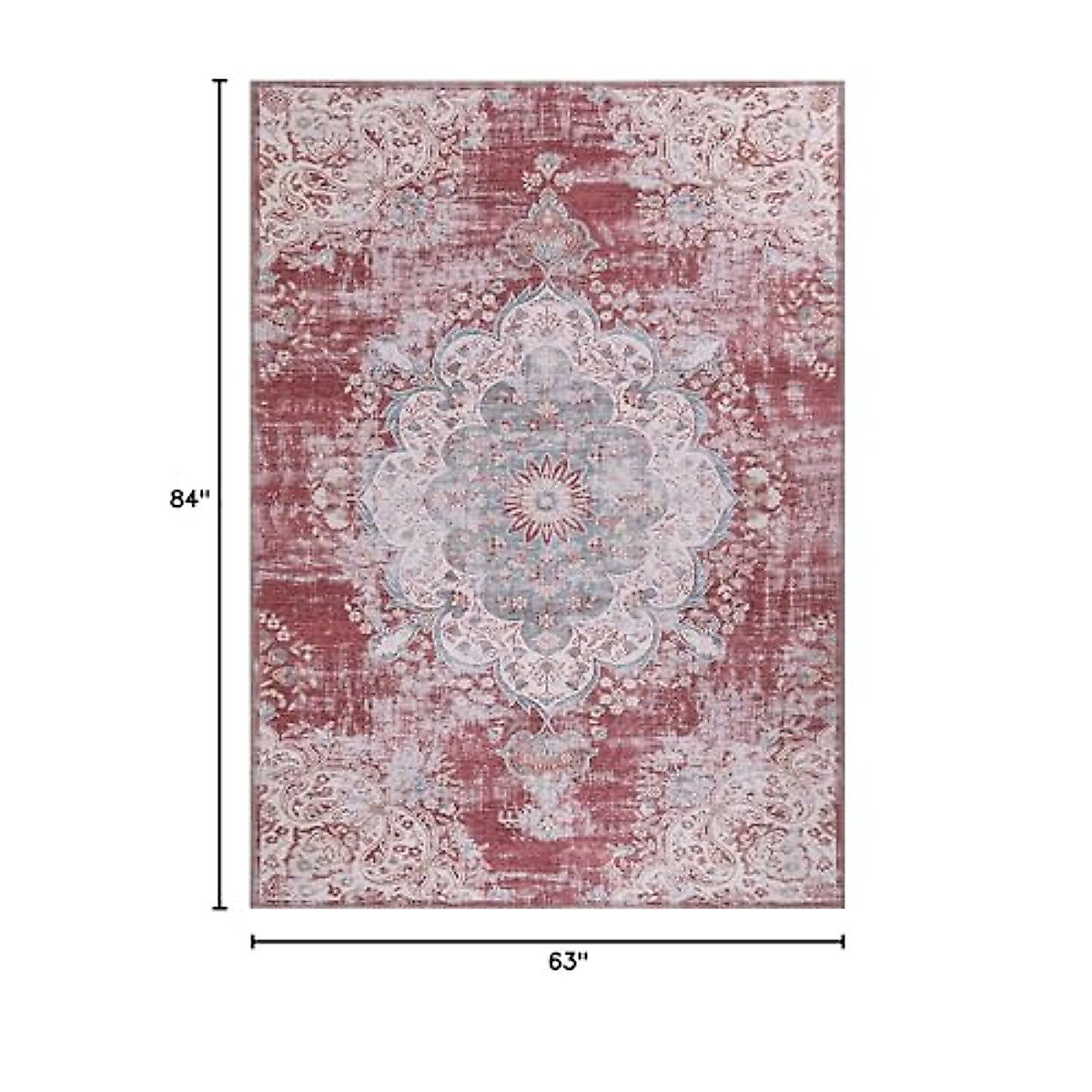 CAMILSON Printed Area Rugs with Ultra Thin Super Strong for Living Room Bedroom, Distressed Vintage Rug 5x7, Stain and Water Resistant, Bohemian Indoor Carpet (5 x 7, Rust Red)